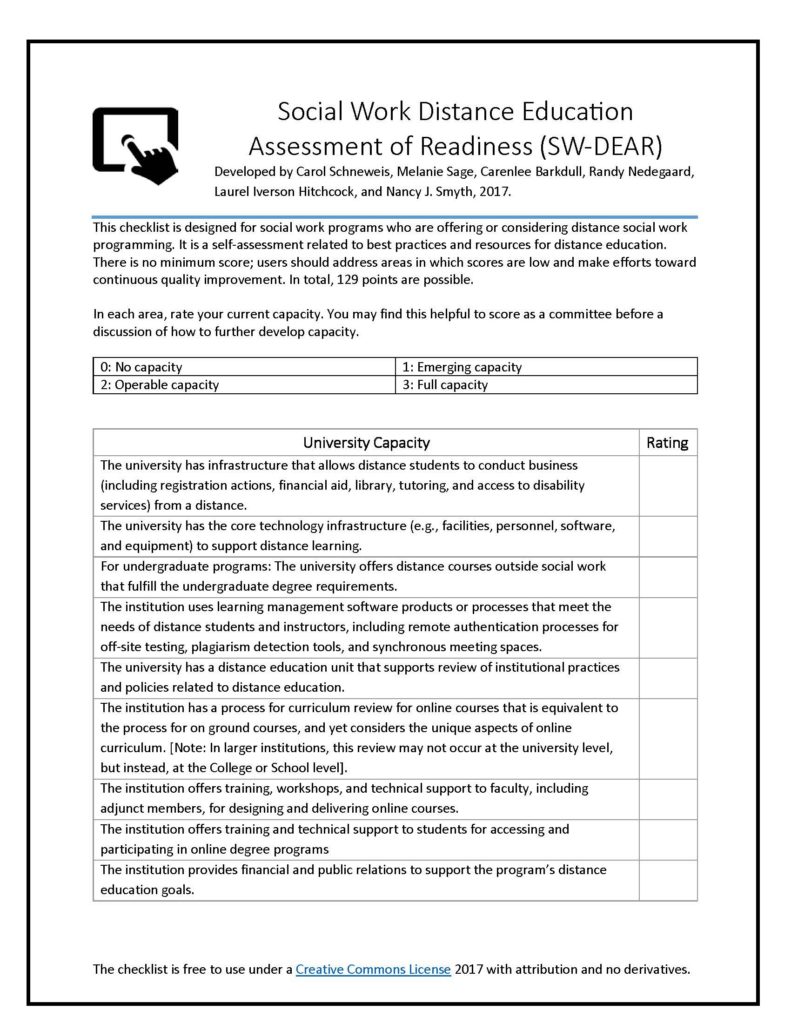 Social Work Distance Education Assessment of Readiness Checklist (SW ...