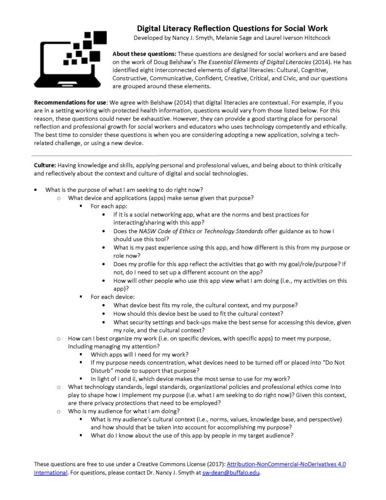 Reflection Questions for Digital Literacy in Social Work - Teaching ...